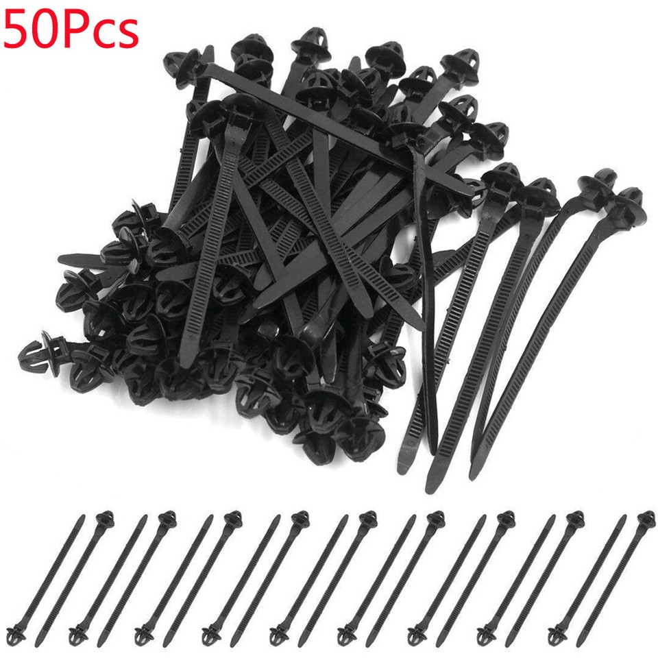 50pc Automotive Cable Strap Push Mount Wire Tie Retainer Clip Clamp ...