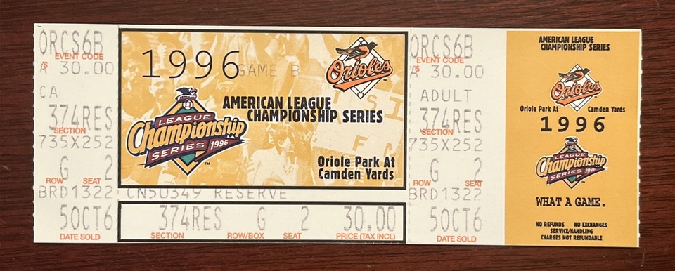 6 ALCS ALDS Tickets / Stubs - 1996, 1997, 2001 New York Yankees Orioles ...