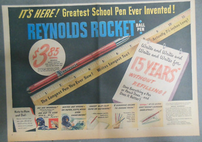 Reynolds Pen Ad: Reynolds Rocket Ball Pen ! from 1946 Size 11 x 15 ...