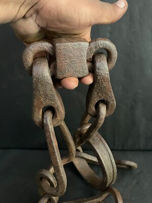 OLD ANTIQUE HAND FORGED SHACKLES HORSE LEG IRON CHAIN ANIMALS SHACKLES ...