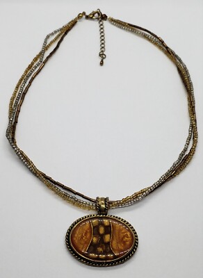 Vintage KC Pendant Necklace Amber Marked KC 3 Strand Costume Jewelry ...