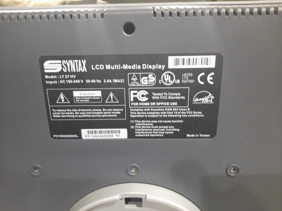 Syntax Olevia LT27HV 27" LCD Multi-Media PC DVI Component RCA Gaming ...