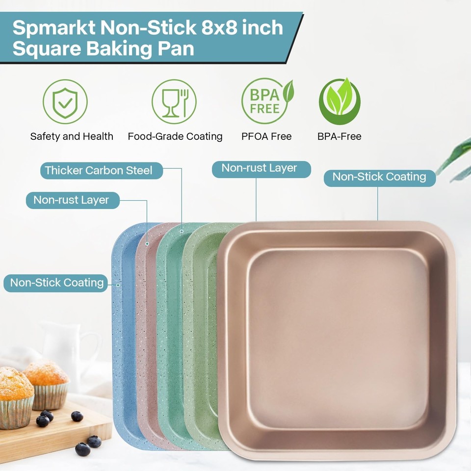 2-Pack 8 inch Square Baking Pan Nonstick Brownie Pans 8x8 Cake for ...