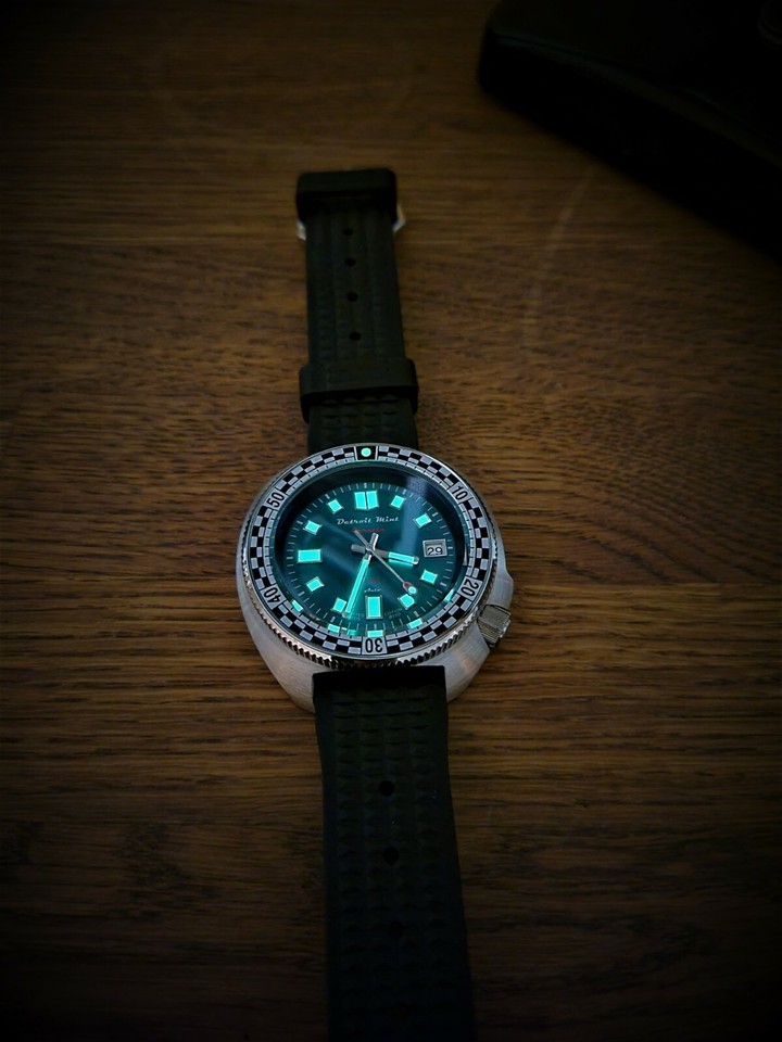 Detroit Mint Rally Diver Green Light Automatic Watch | eBay