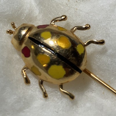 Vintage Estate 14kt Gold Stick Pin Yellow Gold & Enamel "Lady Bird ...