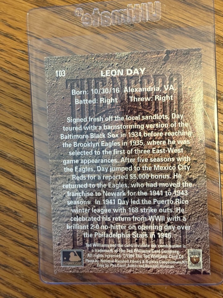 1994 TED WILLIAMS #103 LEON DAY Autographed Card in NMMT Condition | eBay