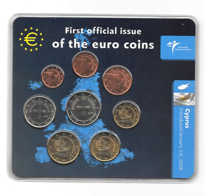 CYPRUS EURO SET 1 CENT-2 EURO 2008 UNC First Official Issue, Sealed ...