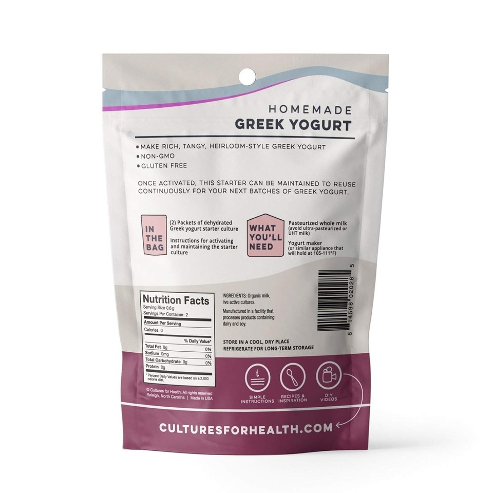 Heirloom Greek Yogurt Starter Culture | 2 Packets for Endless Probiotic ...