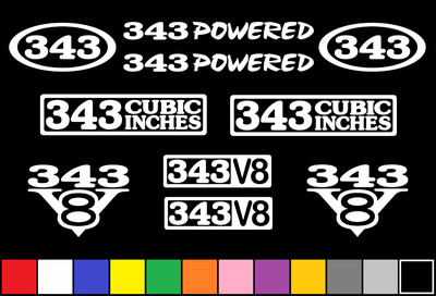 343 CI V8 POWERED 10 DECAL SET AMC ENGINE STICKERS EMBLEMS FENDER BADGE ...