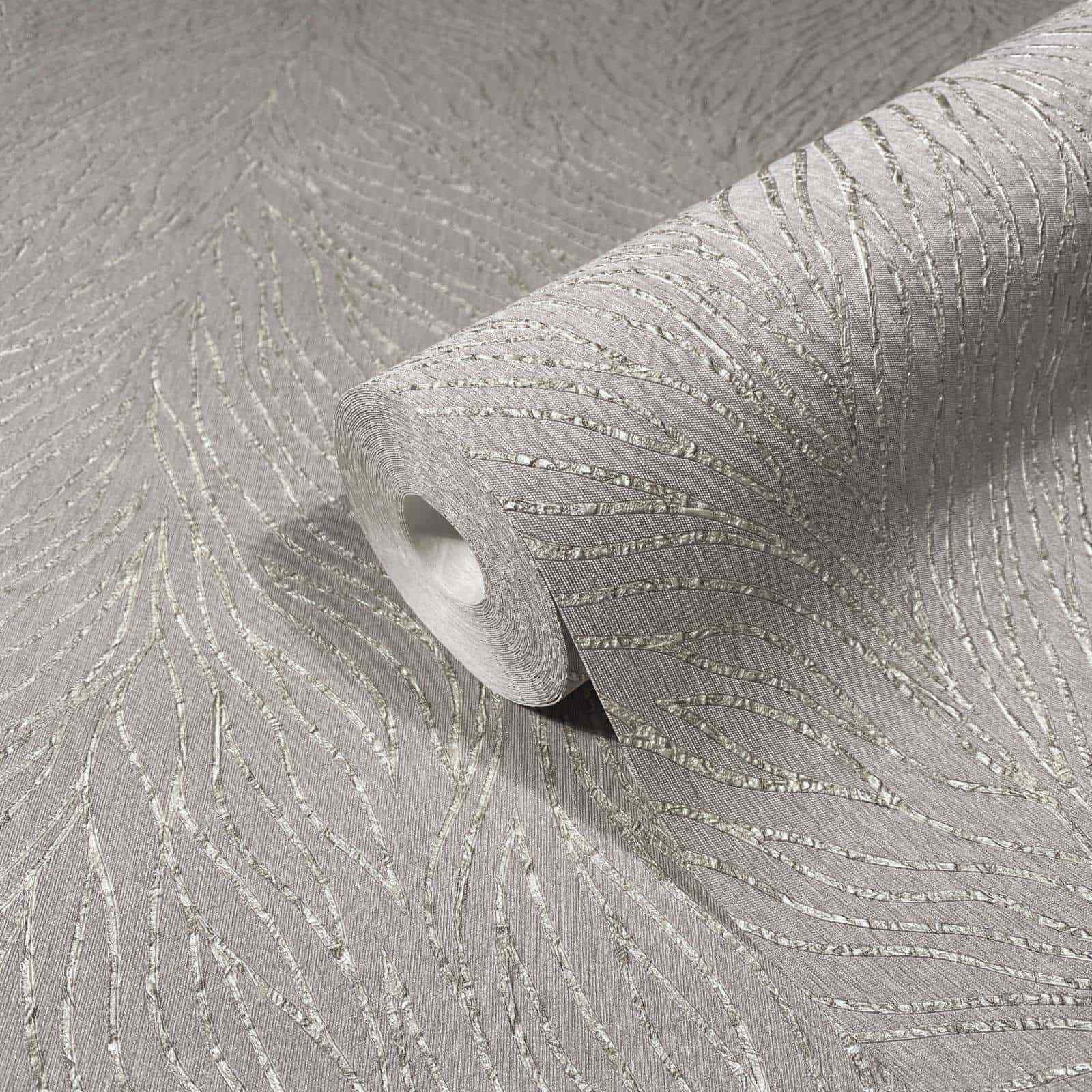 Vliestapete Grau Beige Silber Metallic Blatt Muster 58428 Marburg (4,96 ...