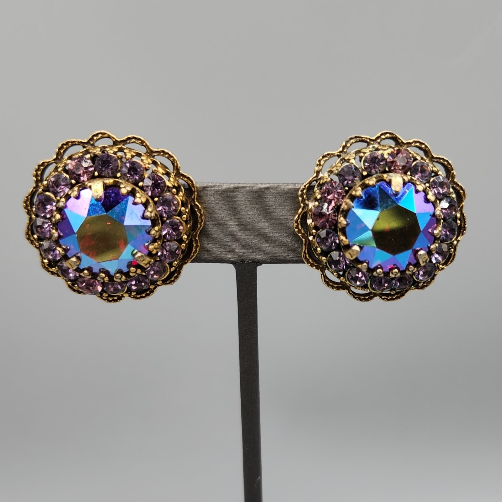 1960s Weiss Purple & AB Vitrail Rhinestone Gold Tone … - Gem