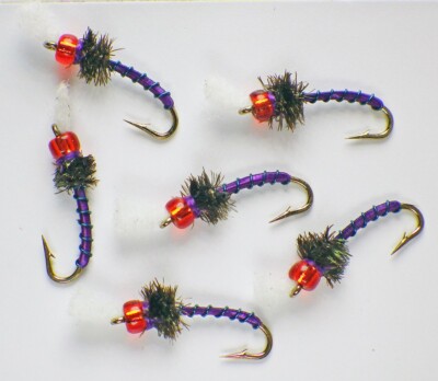 Rojo Midge Purple Nymphs Chironomid - Premium Trout Fly Fishing Flies ...