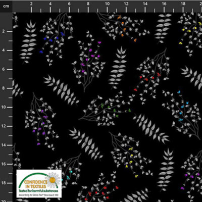 Stof European Radiate Life Flowers Black Cotton Quilting Fabric By The ...