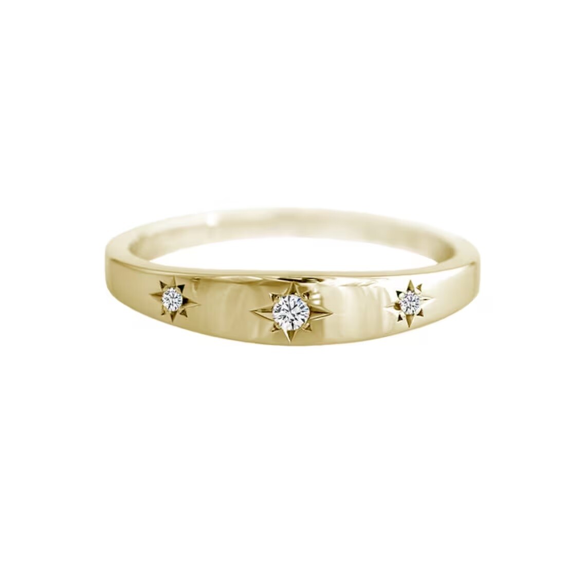 14K Gold Star Set Diamond Signet Band Ring - Star Setting Diamond Band ...