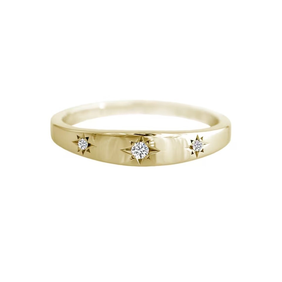 14K Gold Star Set Diamond Signet Band Ring - Star Setting Diamond Band ...