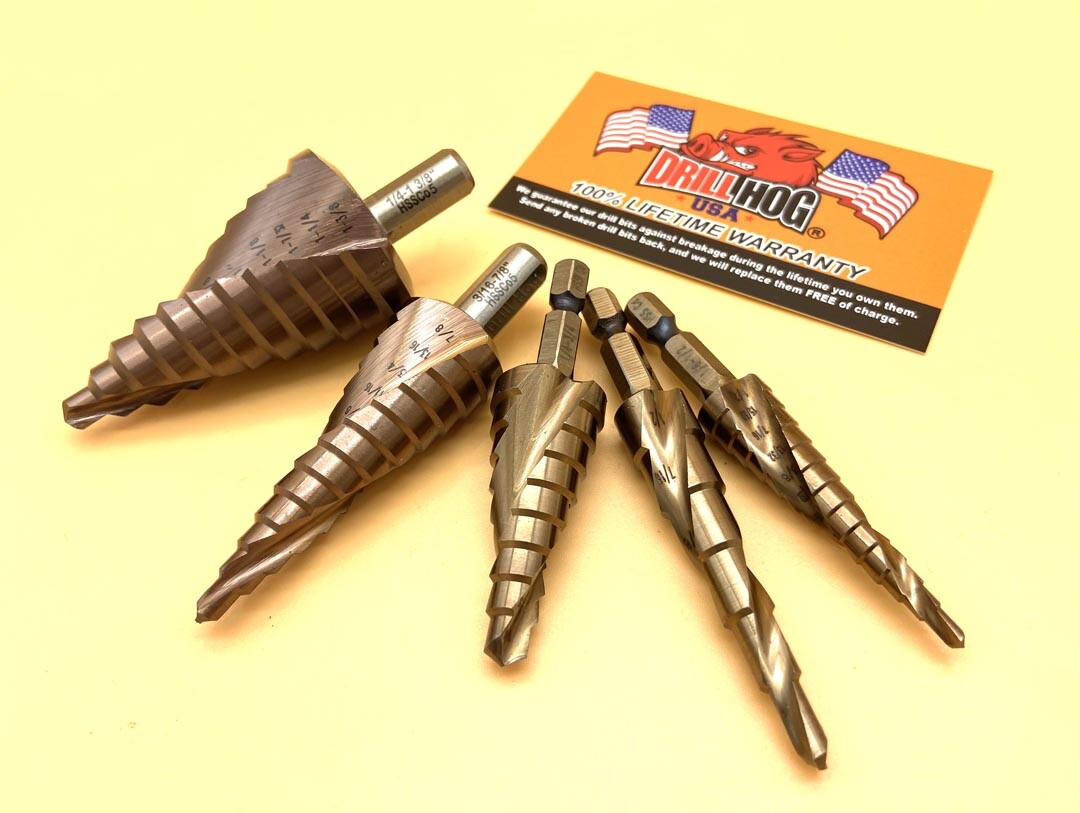 Cobalt Step Drill Bit Set 5 Pc M42 Spiral Step Bit Lifetime Warranty ...