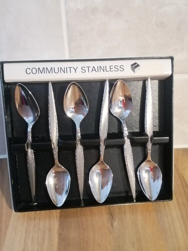 community silver plate tea spoons x6 boxed flambe pattern dining decor ...