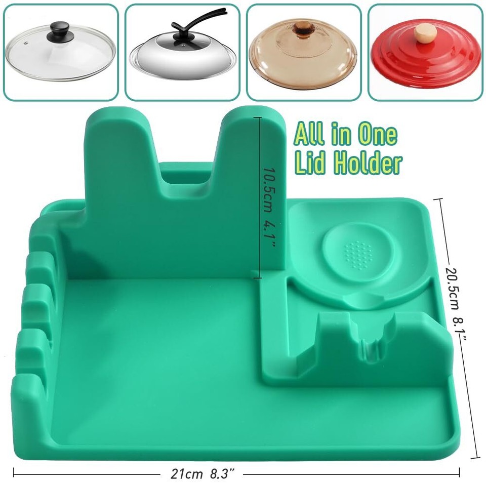 Silicone Spoon Rest and Pot Lid Holder Stand for Kitchen Counter Top ...