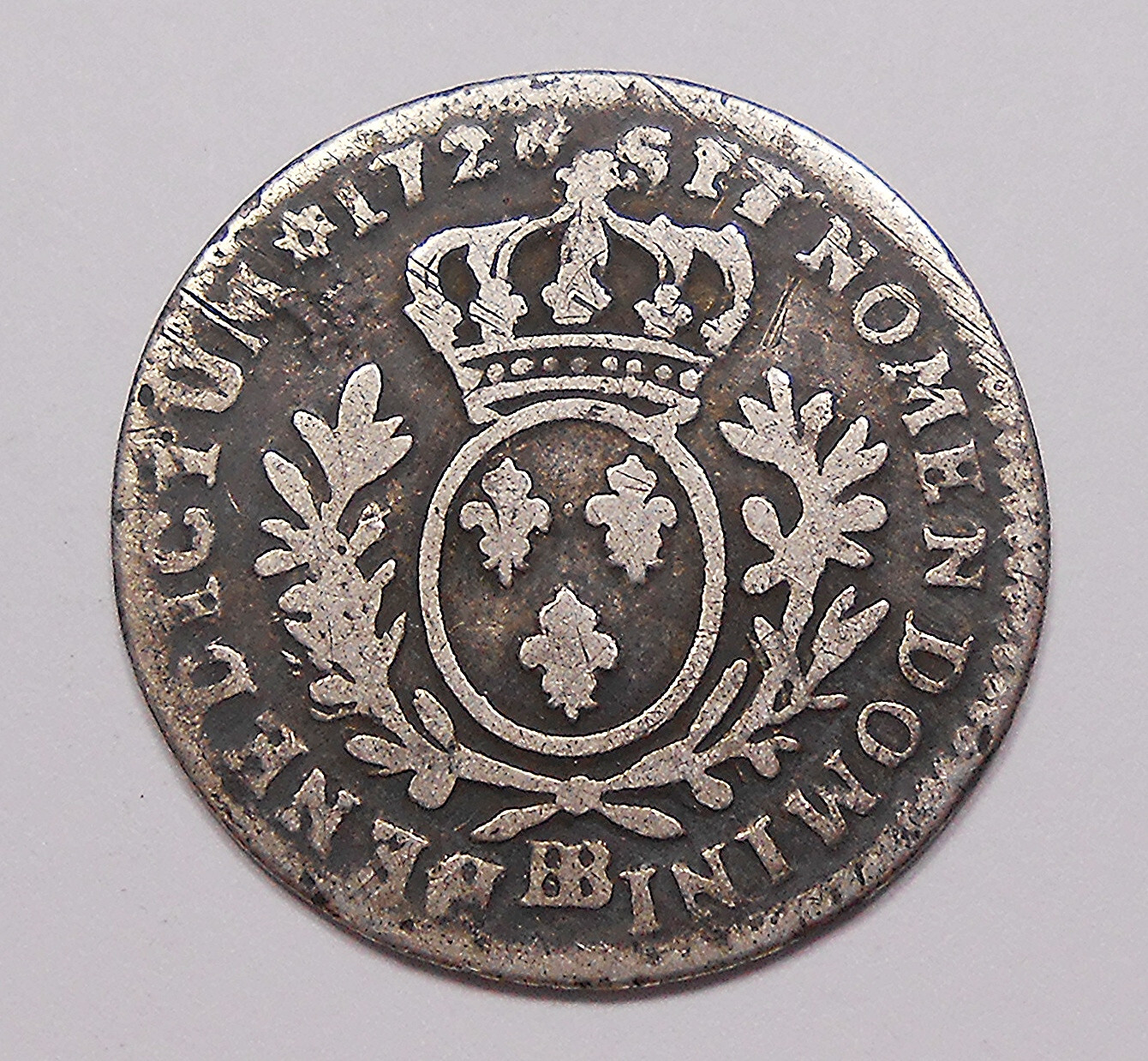 France 1726 BB 12 Sols 1/10 Ecu VG * SCARCE Louis XV Very OLD French ...