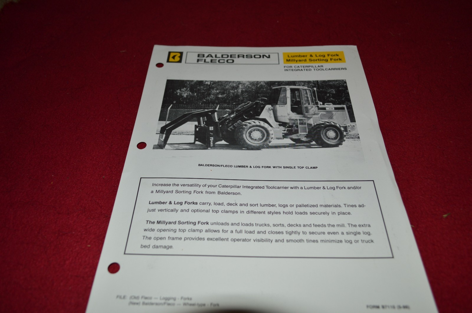 Caterpillar Balderson Fleco Lumber & Log Fork Dealer's Brochure DCPA8 ...