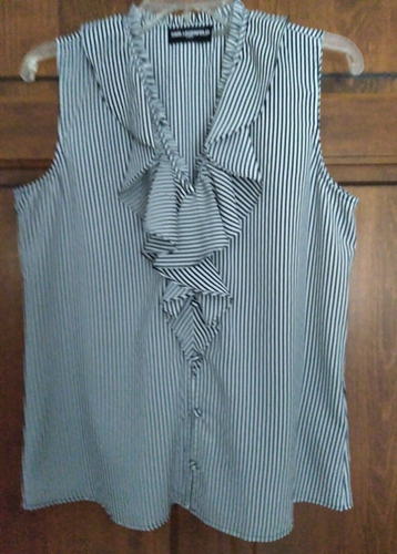 Karl Lagerfeld Sleeveless Top Ruffle Black White Stripe Size M ? (NO ...