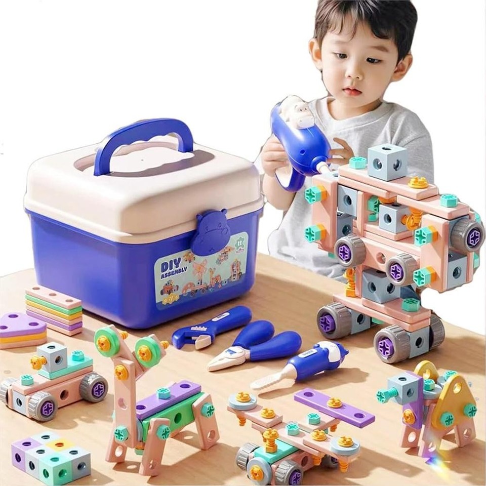 146PCS Creative Engineering Building Toys and Portable Toolbox Kids ...