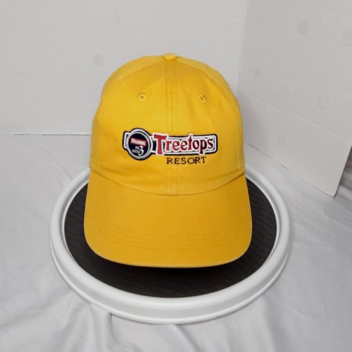 VINTAGE Treetops Resort Hat Golf Tylenol Par 3 Shootpout MI DARK YELLOW ...