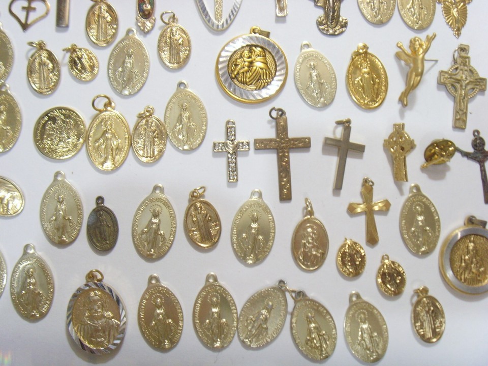 60 vintage catholic religious Saints pendants crosses religious lot ...