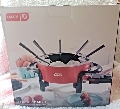 💥 NEW Dash Red Electric Fondue Maker Set 3 Qt Non Stick Pot 8 Forks NIB ...