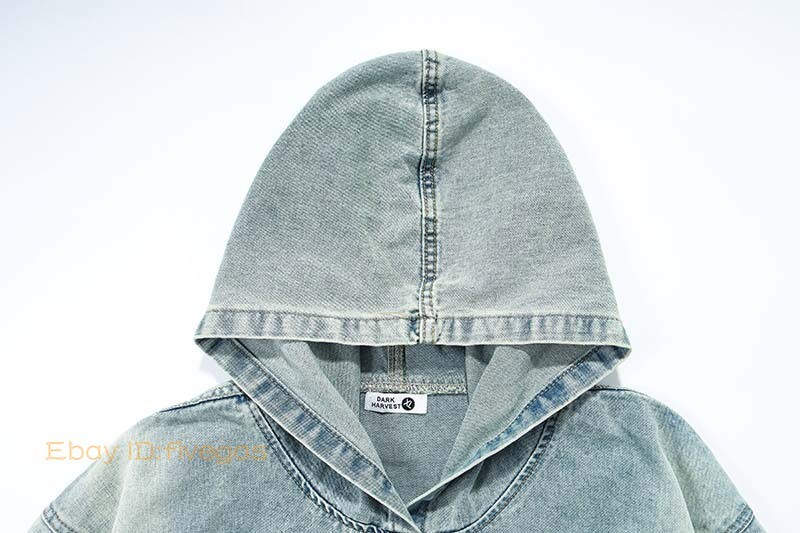 Men's Retro Washed Denim Hoodie Loose Fitting Casual Hoodie Vintage ...