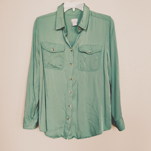Chico's Blouse Pistachio Green Long Slv Modal Button-up Shirt ~ Size 1 ...
