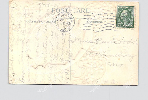 PPC Postcard Welcome Easter Morning Rabbit Violets Cross Gold Embossed ...