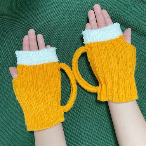 Woolen Yarn Knitting Beer Glass Gloves Unisex Warm Gloves Autumn and ...