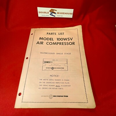 1970 Quincy Model 100WSV Air Compressor Parts List Form W100WSV RC-1 | eBay