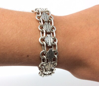 Harley Davidson 925 Sterling Silver Bracelet Chain Link Harley Emblem ...