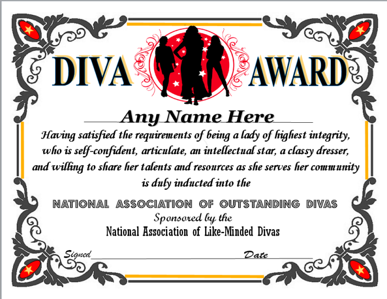Personalized Diva Award CERTIFICATE DIPLOMA Honor Appreciation GIFT | eBay