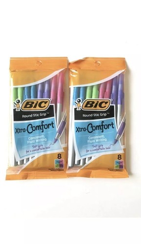 2 Packs Bic Round Stic Grip Xtra-Comfort Ball Pens Assorted Colors 16 ...