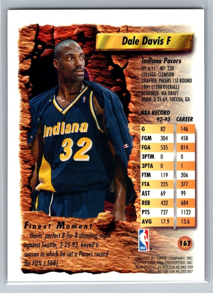 1993-94 Finest Indiana Pacers Basketball Card #167 Dale Davis NM-MT | eBay