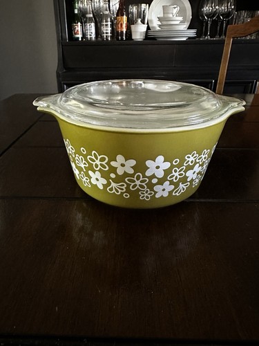 Pyrex Crazy Daisy Spring Blossom 1 Quart Round Casserole Dish Green ...