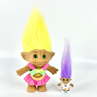 Lot of 2 Ace Novelty Trolls Troll Dolls Figures Jewel Gem Belly Yellow ...