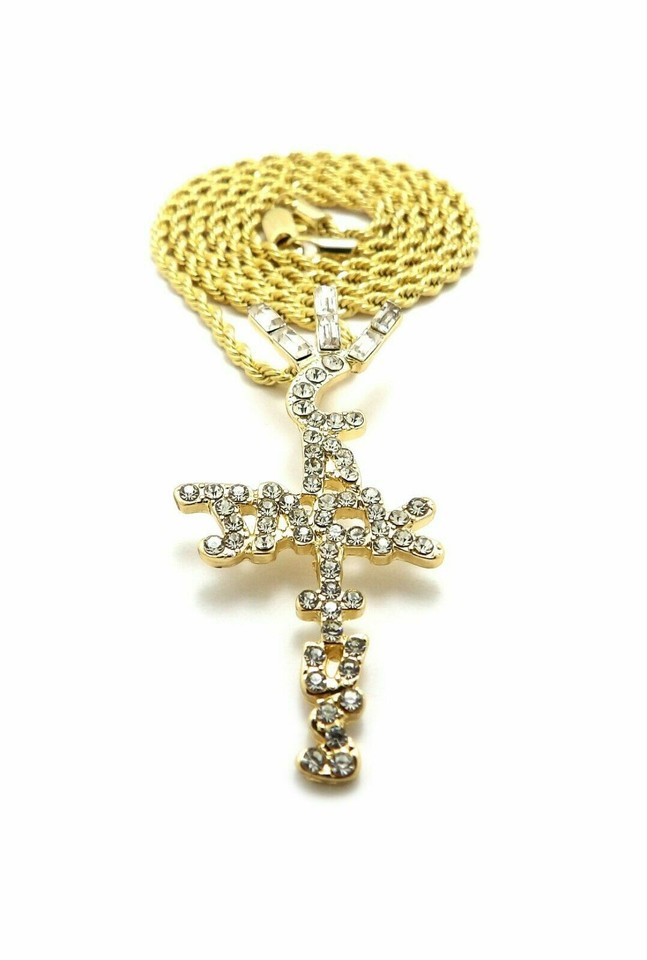 Hip Hop Travis Scott Cactus Jack Cross Pendant 24" Cuban Box Rope Chain ...