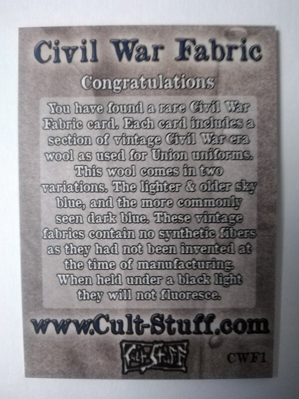 CULT STUFF CIVIL WAR FABRIC CWF1 TRADING CARD | eBay