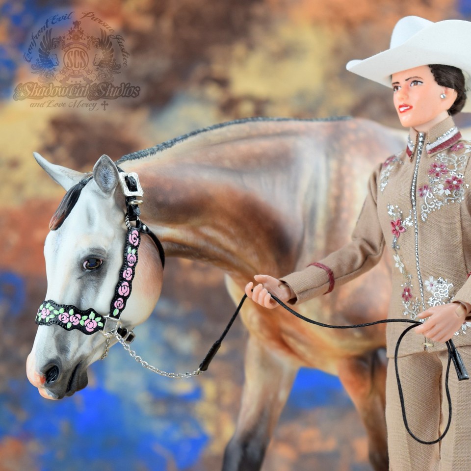Model Horse Show Halter BLACK with Pink Roses Western fits Breyer Peter ...