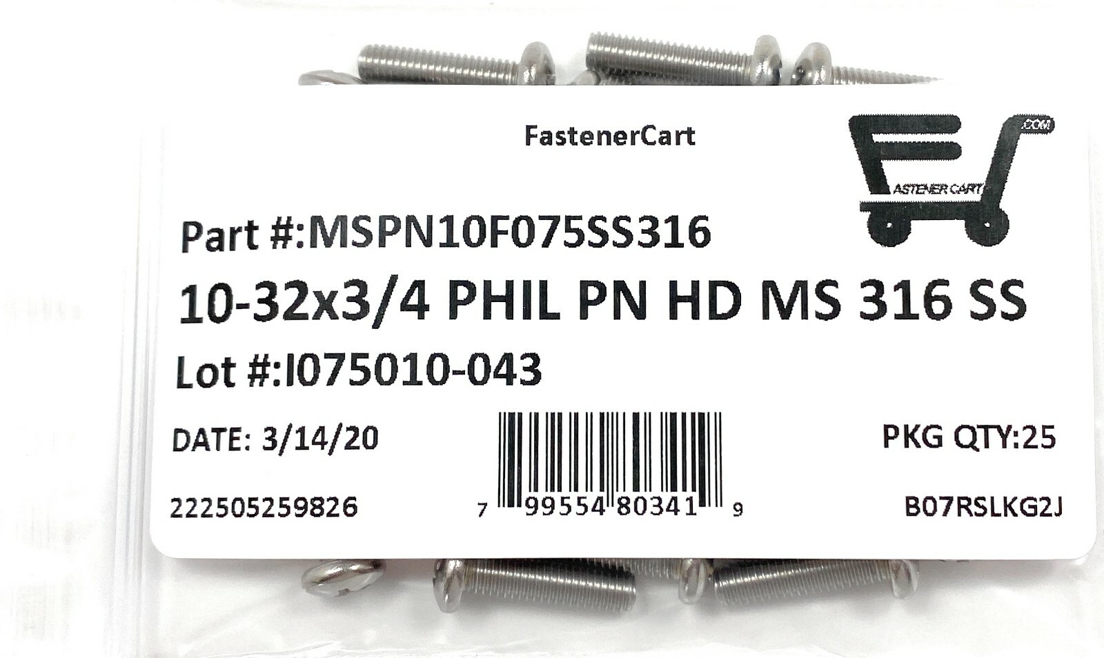 (25) 10-32x3/4 316 Stainless Steel Phil Pan Head Machine Screw MARINE ...