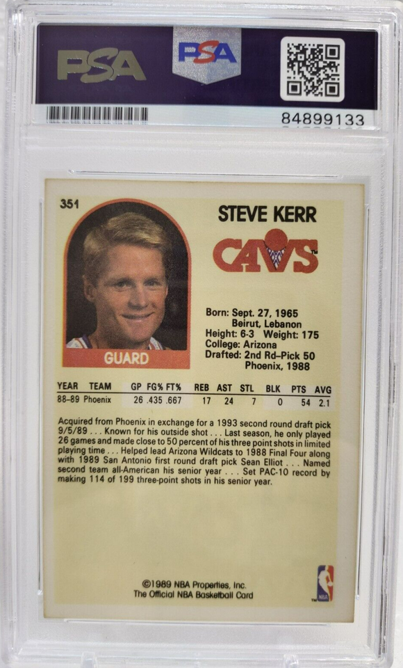 STEVE KERR AUTO PSA/DNA 10 Gem Mint ROOKIE 1989 90 NBA Hoops Slabbed ...