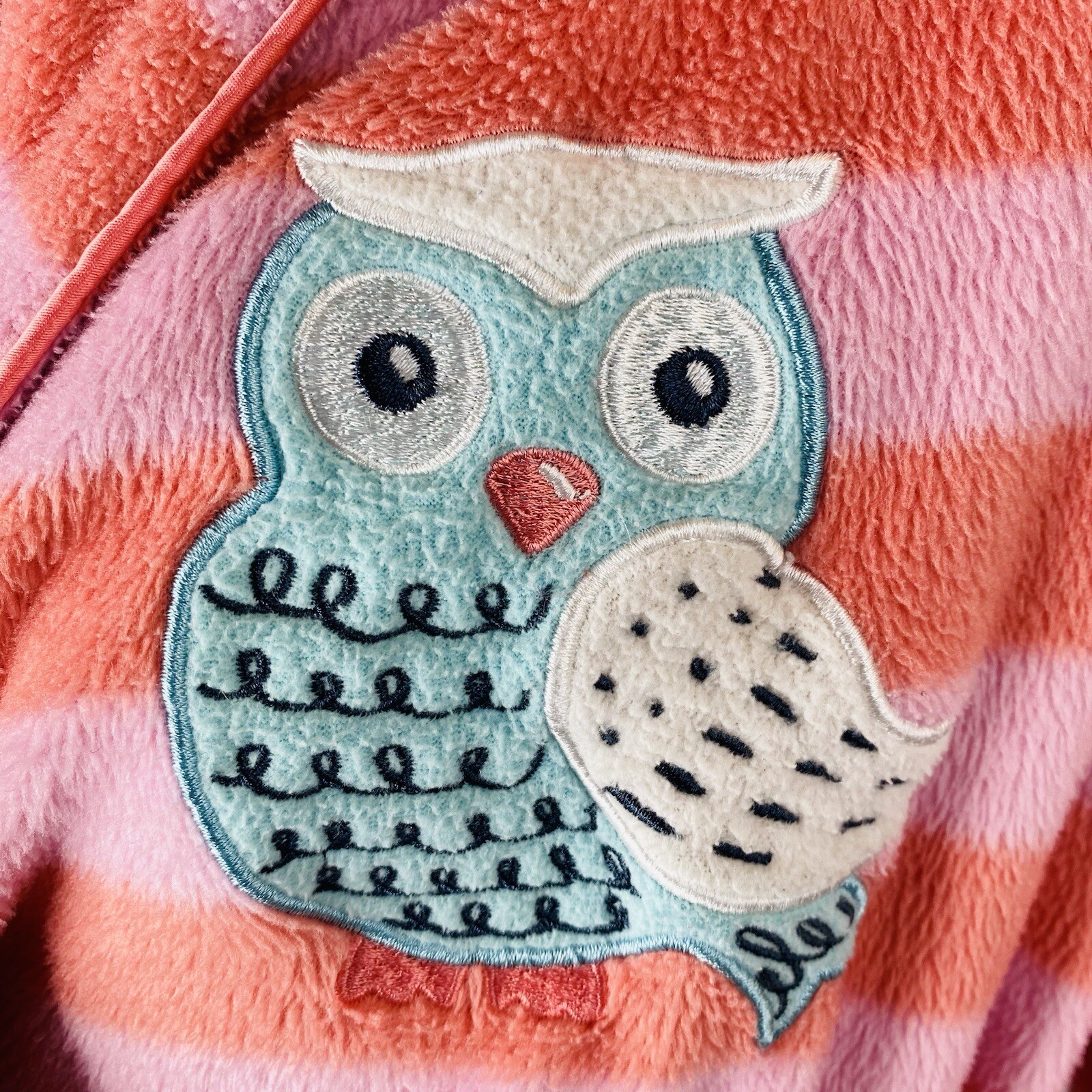 Nick and Nora Size XS/S Pink Coral Striped Soft Fuzzy Belted Robe OWL ...