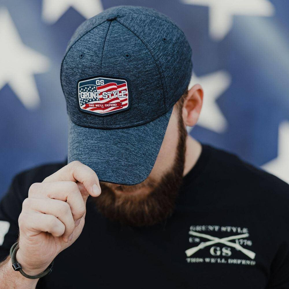 Grunt Style Old Glory American US Flag Patch Stretch Fit Hat Cap Navy ...
