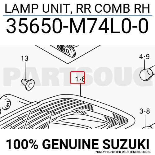 35650M74L00 Genuine Suzuki LAMP UNIT, RR COMB RH 35650-M74L0-0 | eBay
