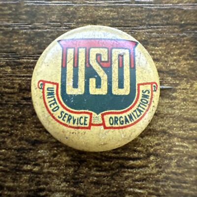 Vintage USO Metal Button Badge Pin Pinback Patriotic American Military ...