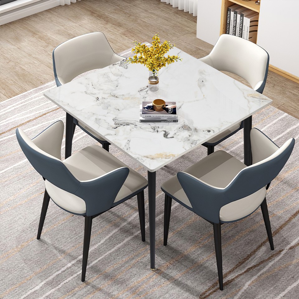 Deluxe Square Table Kitchen Eating Table Anti Scratch Glossy Marble Top ...